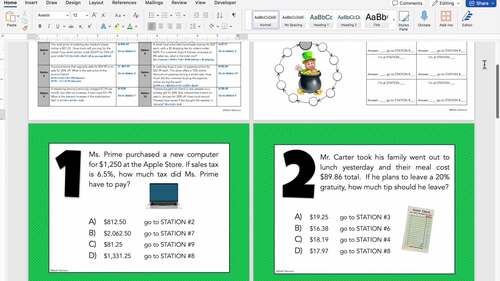 7th/8th Grade Math Review | Consumer Percents Activity | St. Patrick's Day