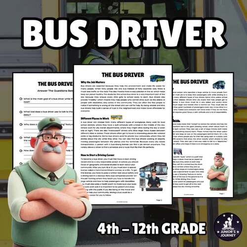 Bus Driver Reading Comprehension | Career Exploration Worksheet | TPT