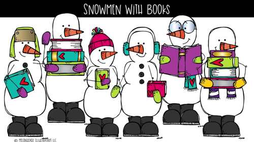 Snowmen with books clip art, Winter clip art Mini by Melonheadz Clipart