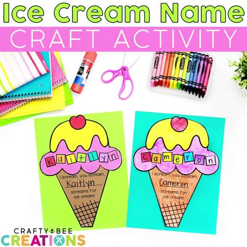 Ice Cream Name Craft Cone Template Summer Bulletin Board Kindergarten ...