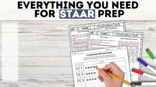 STAAR Paired Passages Task Cards Compare & Contrast Two Text on the ...