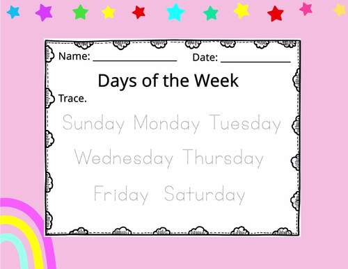 Printable Days of the Week and Months of the Year Tracing Activity ...