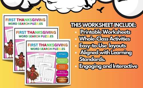 First Thanksgiving Word Search Activities Morning Work 4th,5th,6th,7th ...