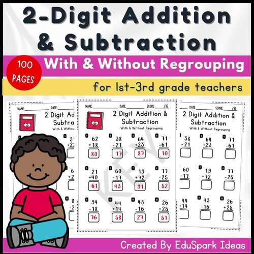 Mixed 2 Digit Addition Subtraction with without Regrouping Math Worksheets