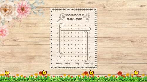 Ice Cream Word Search Game Activity Worksheet for Kids by BDG creative kide