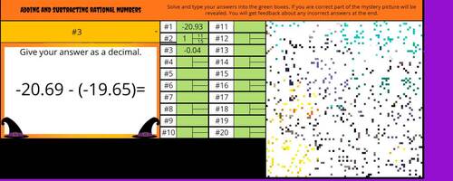 Adding and Subtracting Rational Numbers Halloween Math Pixel Art Activity