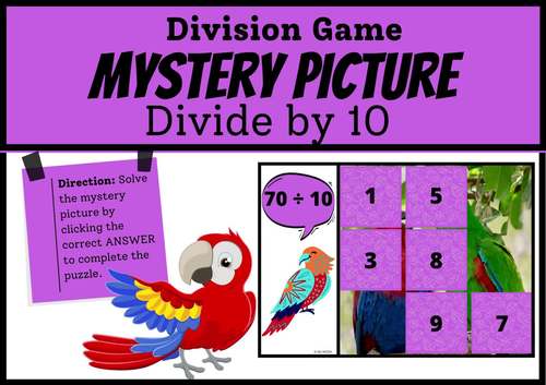 Divide by 10 | Mystery Picture Division Game Boom Learning Cards