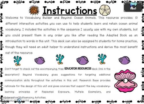 Vocabulary Builder and Beyond: Ocean Animals (Boom Cards™) Digital ...