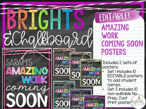 Stylish Brights & Chalkboard | Amazing Work Coming Soon Posters | TPT