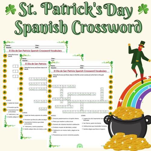 Spanish St. Patricks Day Crossword Puzzle & Vocabulary 7 Worksheets San ...