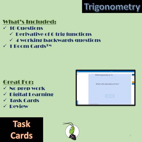 Derivatives of Trigonometric Functions Quiz Boom Cards Calculus | TPT
