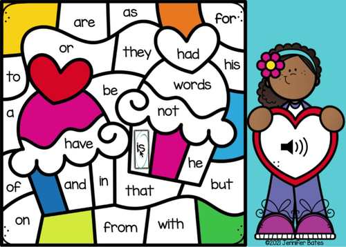 Valentine's Day Color By Code Sight Words #1 Boom Cards by Jennifer Bates