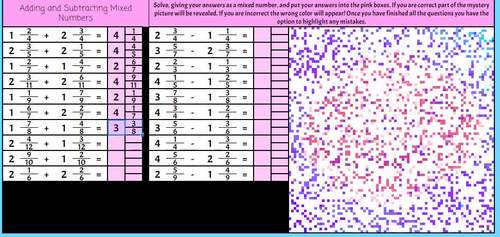 Adding and Subtracting Mixed Numbers Valentines Day Math Pixel Art | Like
