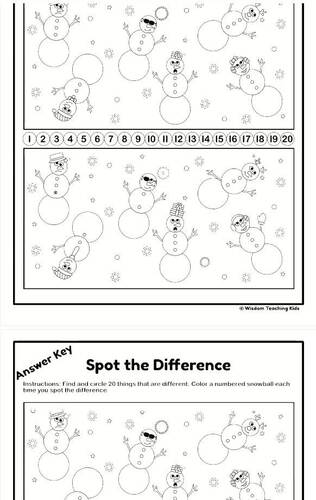Snowman Spot the Difference Early Finishers by Wisdom Teaching Kids