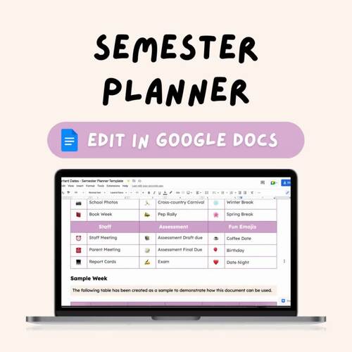 Editable Digital Semester Planner for Teachers | Google Doc Template