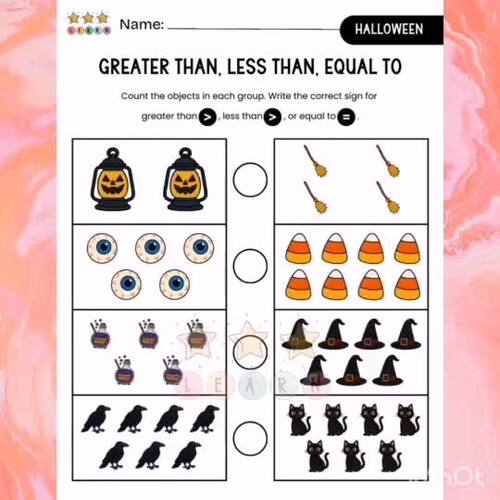 Halloween Greater Than, Less Than, Equal To | Numbers 1–10 | Color & BW