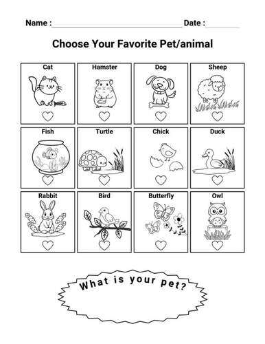 Worksheet : My favorite animals and my pets by twigs126 | TPT
