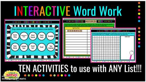 Spelling Choice Board Word Work Activities Use with ANY List Upper ...