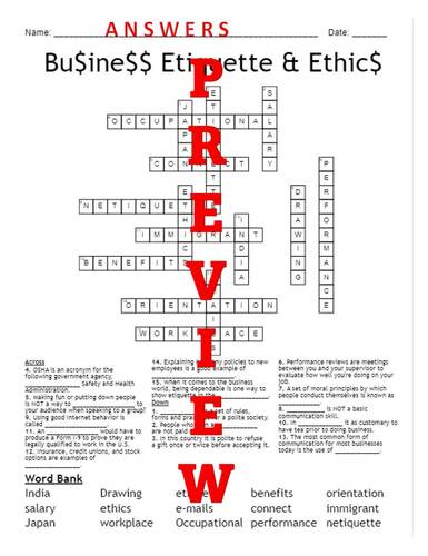 Business Etiquette BUNDLE (Crosswords, Words Search, Matching)