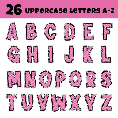 Pink Checkered Alphabet and Numbers PNG | Cute Bulletin Board Letters