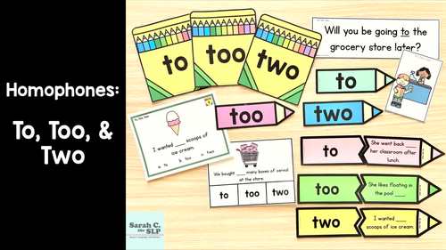 To Too and Two Homophones Printable and Digital Activities with Task Cards
