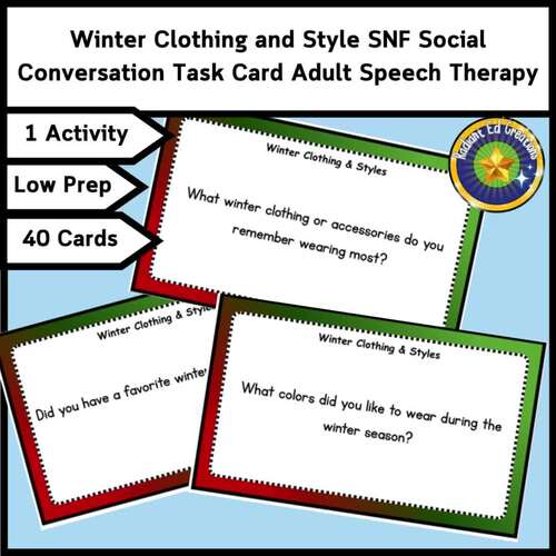 Winter Clothing and Style SNF Social Conversation Task Card Adult ...