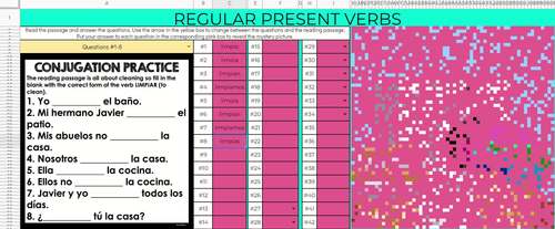 Regular Present Verbs Reading Comprehension Mystery Picture | Spanish ...