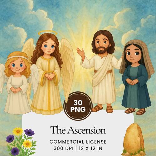 The Ascension New Testament Bible Watercolor Clipart by Ikota Design