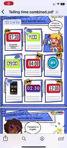 Spanish Worksheets for Telling Time and Daily Routine Verbs (Reflexives)