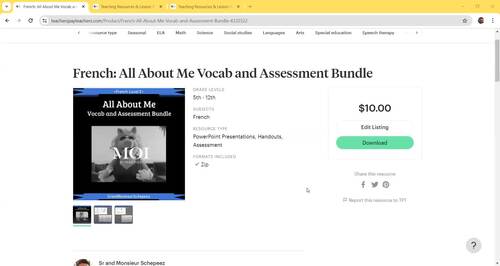 French: All About Me Vocab and Assessment Bundle by Sr and Monsieur ...