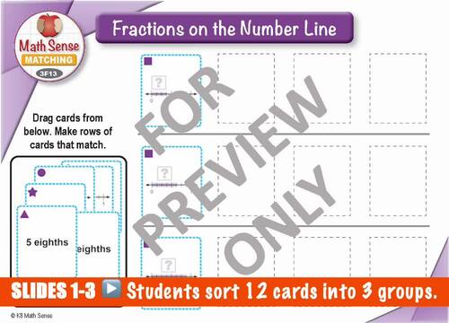 Fractions on the Number Line DIGITAL MATCHING: 15 PPT / Google Slides 3F13