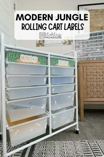 Modern Jungle Classroom Decor | Rolling Cart Labels - Editable! | TPT