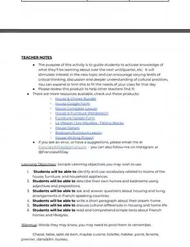 La Maison - French House / Furniture Anticipation Guide/Pre-Unit ...