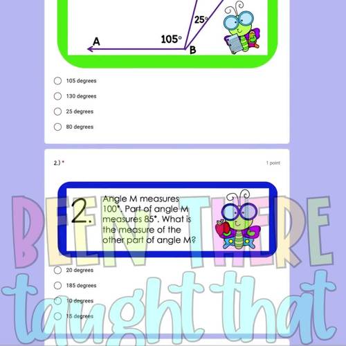 4th Grade Find Missing Angles SELF GRADING Quizzes by Been There Taught ...