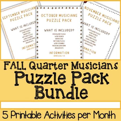 FALL Quarter Composer Puzzle Pack Bundle for Middle School Music