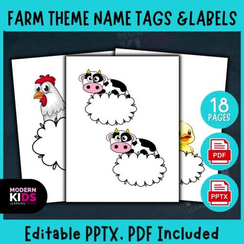 Farm Theme Name Tags and Labels - Editable PPTX, PDF | TPT