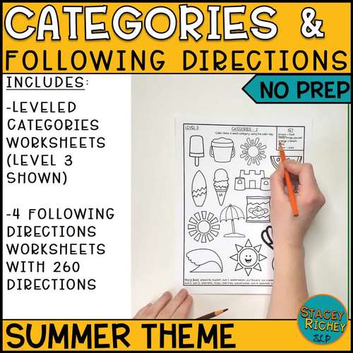 Summer Categories Speech Therapy Activities No Prep Worksheets | TPT