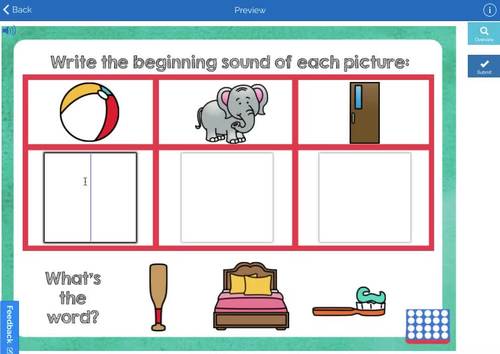 NO PRINT NO PREP Four in a Row Phonological CVC Blending by Little Beacon