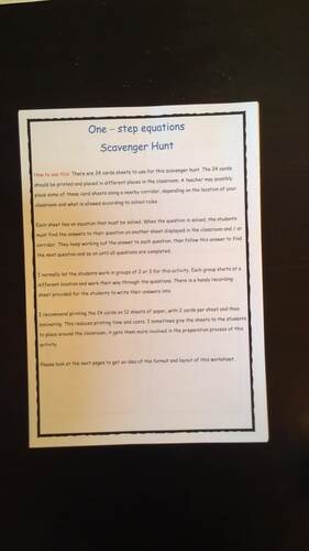One step equations - Scavenger Hunt game by MathNoHow | TPT