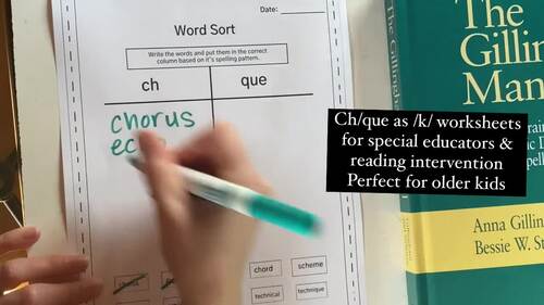 NO PREP : CH and QUE as the /k/ Sound Phonics Worksheets and Flashcards