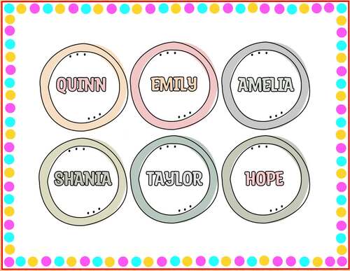 Printable Boho Spotty Neutral Student Name Labels, Round Student Name Signs