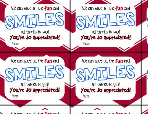 Fun & Smiles Appreciation Gift Tag | Teacher, Staff, Student Thank You ...