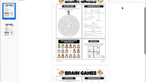 6th/7th/8th Grade November Fall Math Worksheet | Fun Brain Games Activities