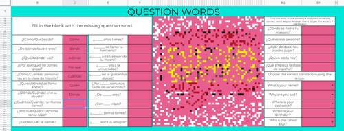 Spanish Question Words Mystery Picture Spanish Pixel Art Digital Activity
