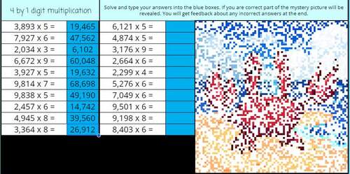 4 by 1 Digit Multiplication Pixel Art Mystery Picture | TPT