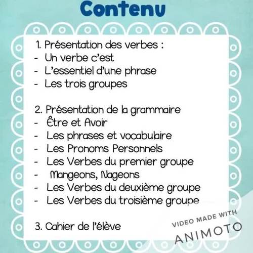 Mon Aquarium des Verbes FRENCH VERBS Conjugaison au présent | TPT