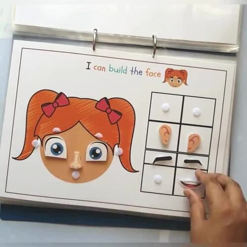 Parts of the face,Toddler busy book activity, Preschool curriculum