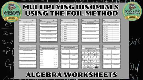 MULTIPLYING BINOMIALS USING FOIL METHOD * Algebra Worksheets-PDF/PPT