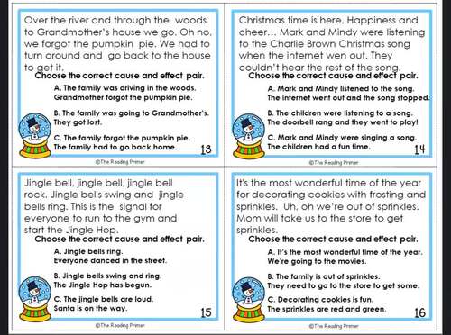 CAUSE AND EFFECT Task Cards for Winter Holidays by The Reading Primer