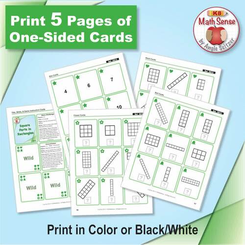 Square Parts in Rectangles: Math Sense for Area Card Games & Activities ...